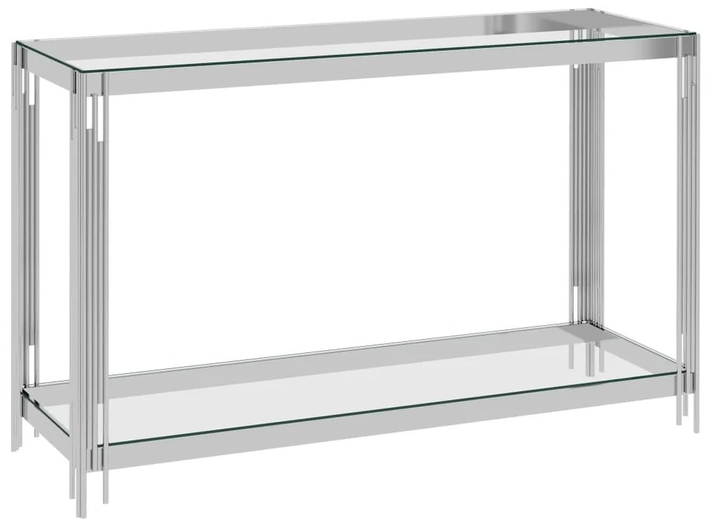 289023 vidaXL Odkládací stolek stříbrný 120 x 40 x 78 cm nerezová ocel a sklo