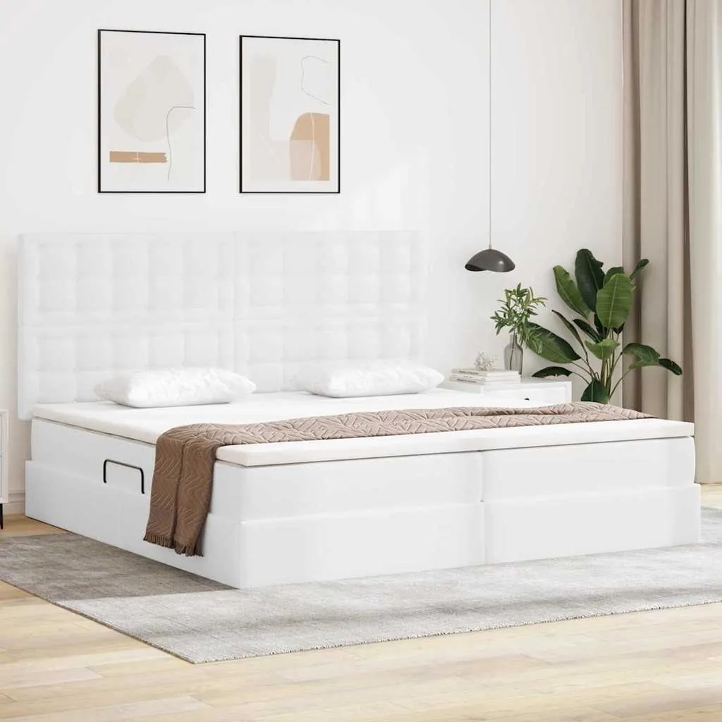 Postel s úložným prostorem Úplně bílá 200 x 200 cm Umělá kůže 3371682