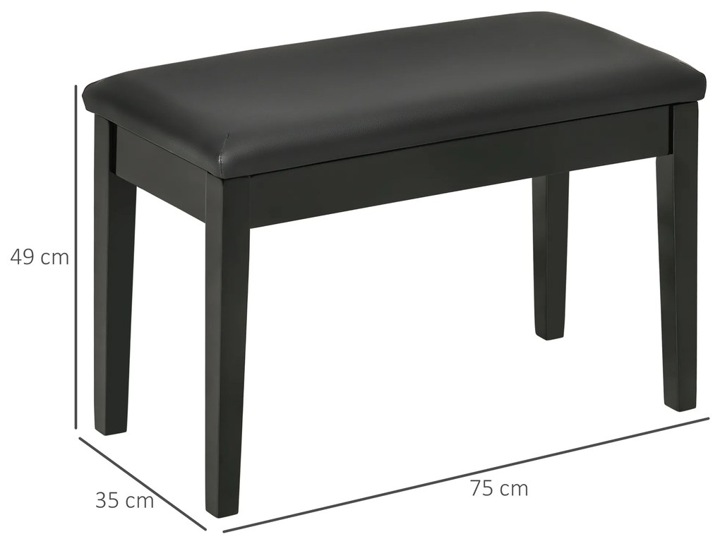 Výškově nastavitelná klavírní lavice HOMCOM s úložným prostorem, klavírní lavice s koženými polštáři v černé barvě, 75x35x49 cm, ideální pro hudebníky