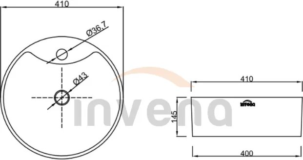 Invena Granada, kulaté umyvadlo na desku 410x410x145 mm, bílá, INV-CE-44-001-W