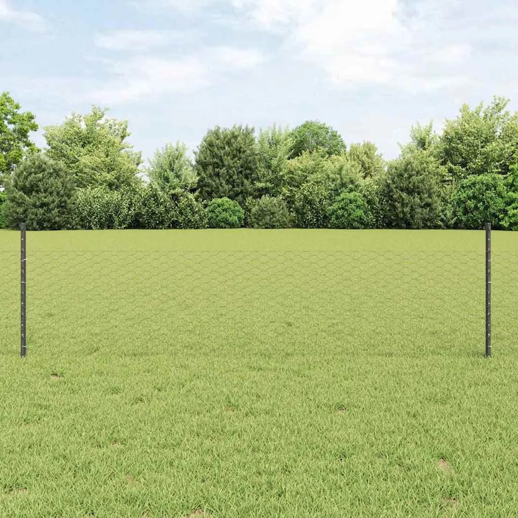 Hexagonální plot s podpěrou 25 x 0,5 m Ocel potažená PVC Šedá 3336847