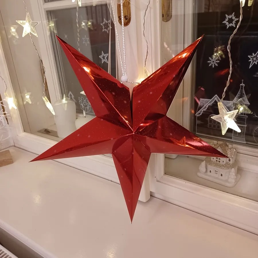 Vánoční papírová hvězda do okna 45 cm, 5cípá, červená