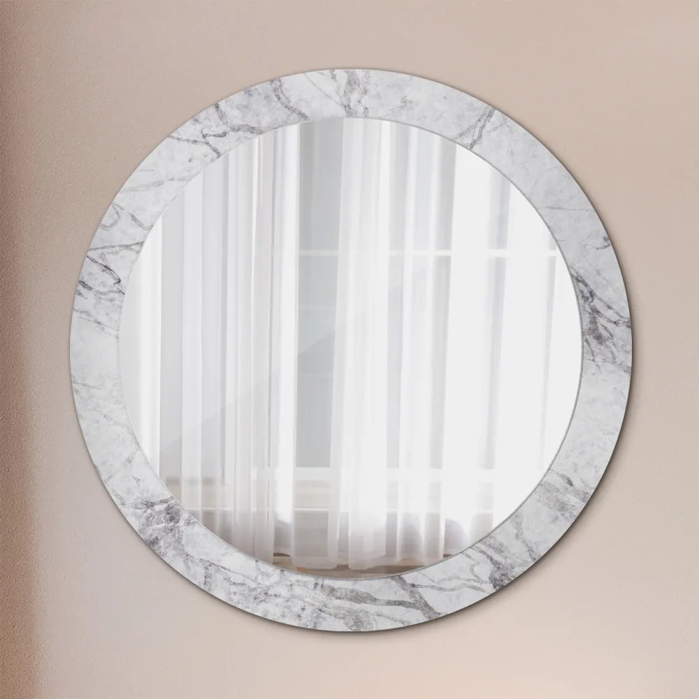 Kulaté zrcadlo tištěný rám Bílý mramor fi 80 cm