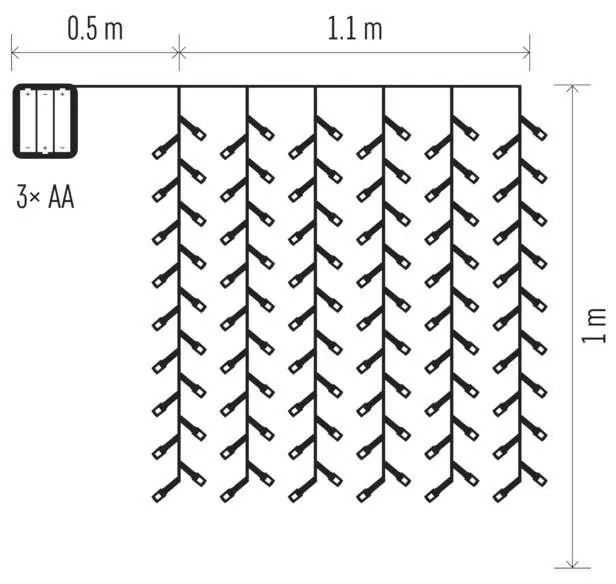 Emos LED vánoční záclona WW IP44 1,1m časovač