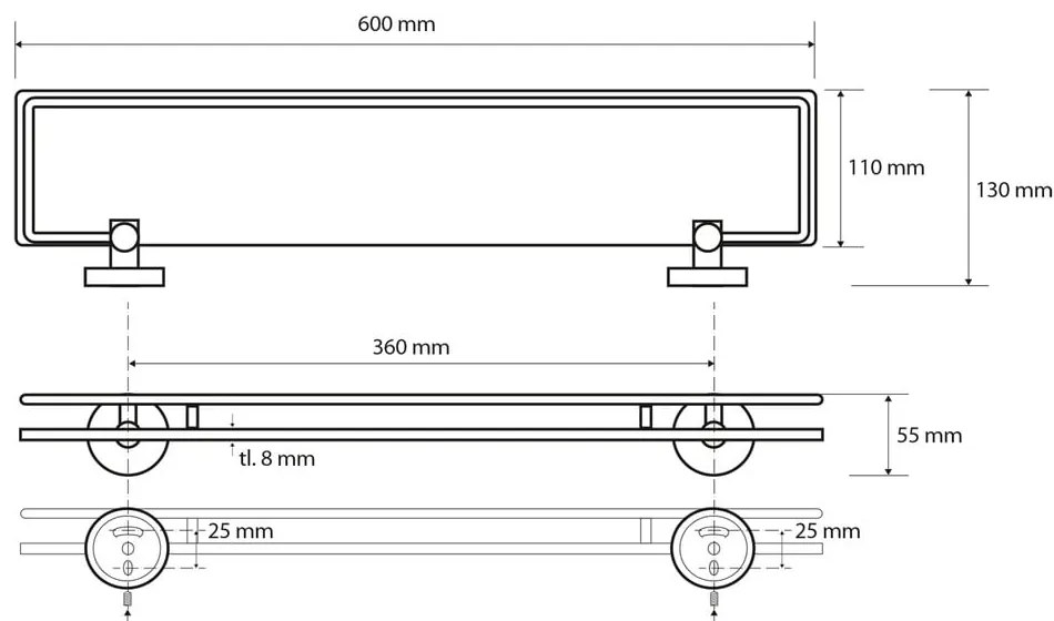 Mosazná koupelnová police ve stříbrné barvě Sapho X-Round, šířka 60 cm