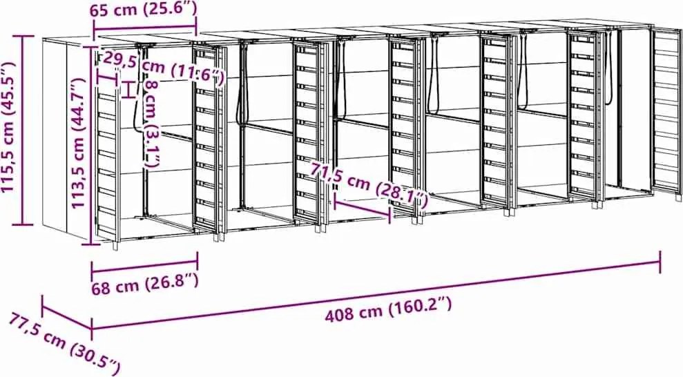 vidaXL Úložný box na 3 popelnice Antracit 340 x 77,5 x 115,5 cm Ocel [3394772]
