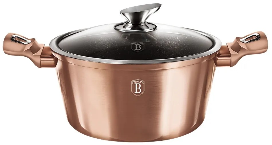 BERLINGERHAUS Kastrol s mramorovým povrchem a poklicí 24 cm Rosegold Metallic Line BH-1515