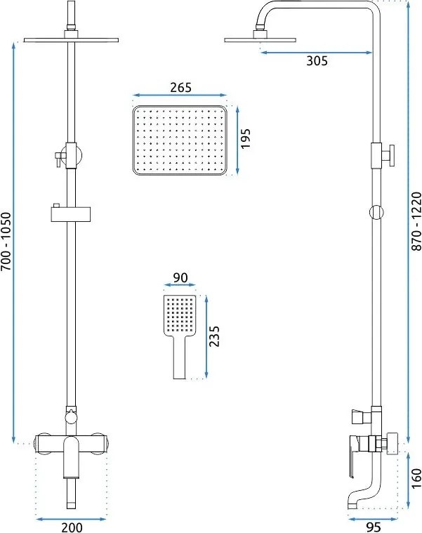Rea Hass, sprchová sestava s vanovou baterií, černá, REA-B9968