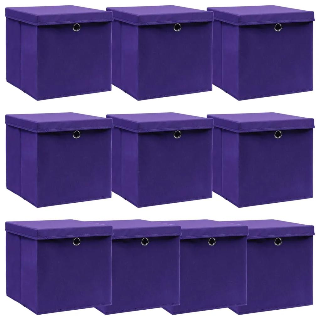 288356 vidaXL Úložné boxy s víky 10 ks fialové 32 x 32 x 32 cm textil