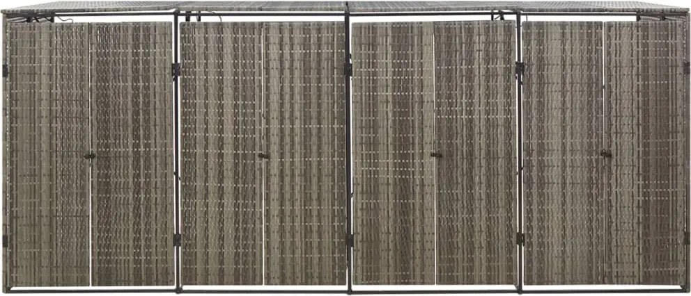 Přístřešek na čtyři popelnice šedý 274 x 80 x 117 cm polyratan 319867