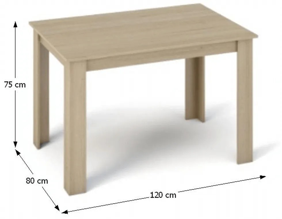 Jídelní stůl, dub sonoma, 120x80 cm, KRAZ