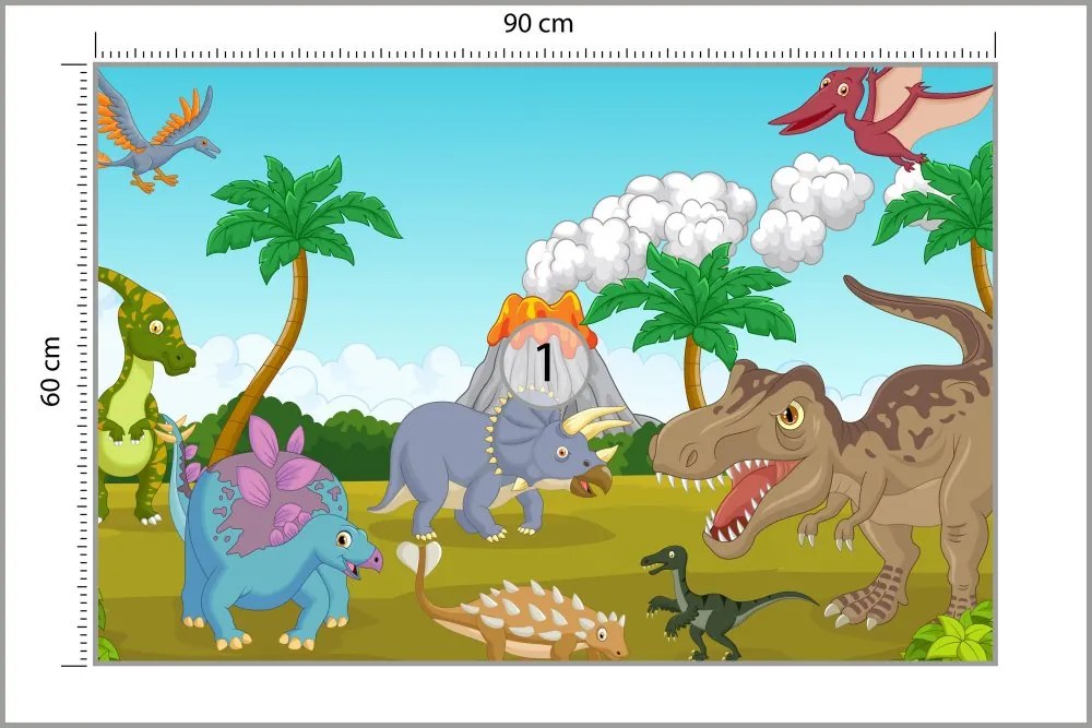 Fototapeta Barevní Dinosauři A Sopka Omyvatelný vlies 208x146