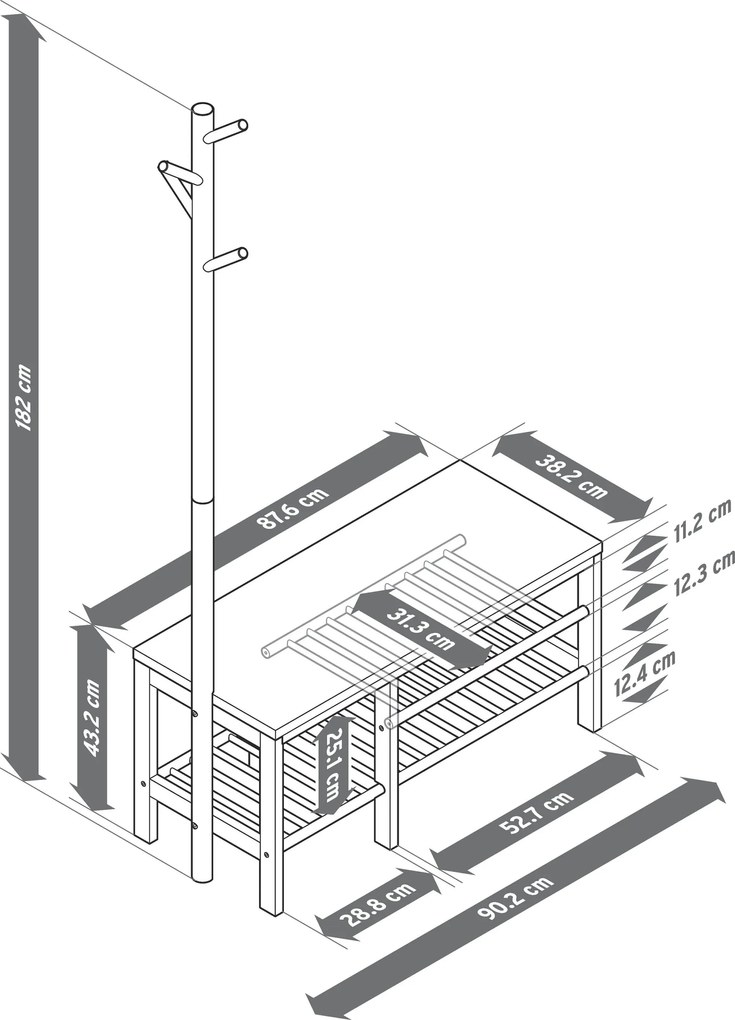 Tchibo - Lavice s věšákem na šaty - barva: hnědá