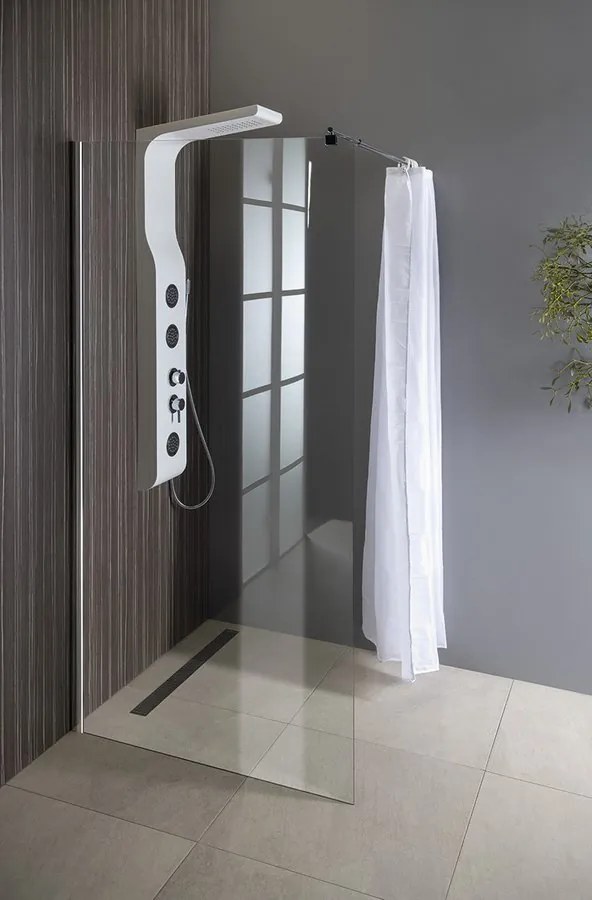Aqualine Aqualine, WALK-IN stěna k instalaci na zeď se vzpěrou, jednodílná, 1000 mm, čiré sklo, WI101