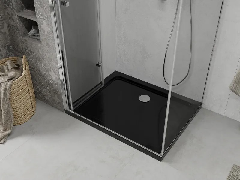 Mexen Lima, sprchový kout se skládacími dveřmi 80 (dveře) x 100 (stěna) cm, 6mm čiré sklo, chromový profil + slim sprchová vanička černá + chromový sifon, 856-080-100-01-00-4070