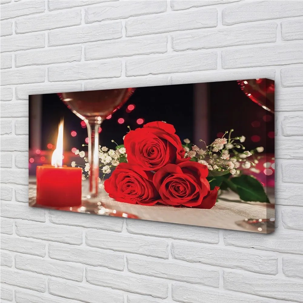 Obrazy na plátně Růže svíčka sklo 100x50 cm