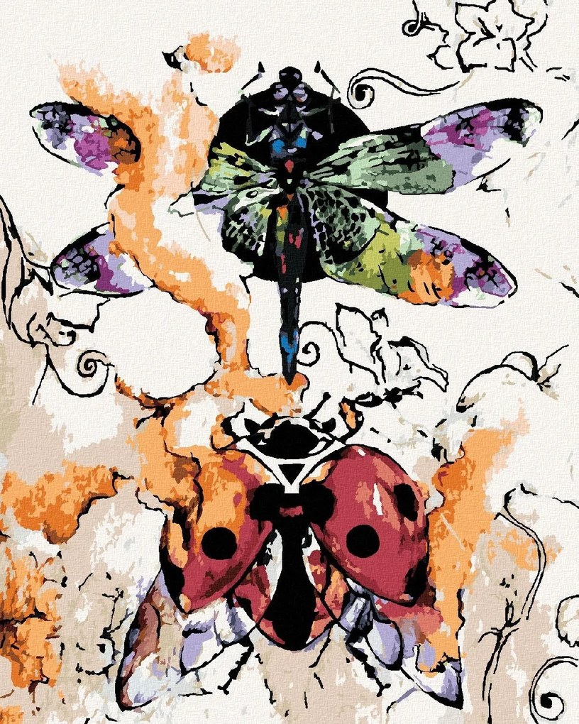 Malování podle čísel beruška s vážkou, 40x50 cm, vypnuté plátno na rám