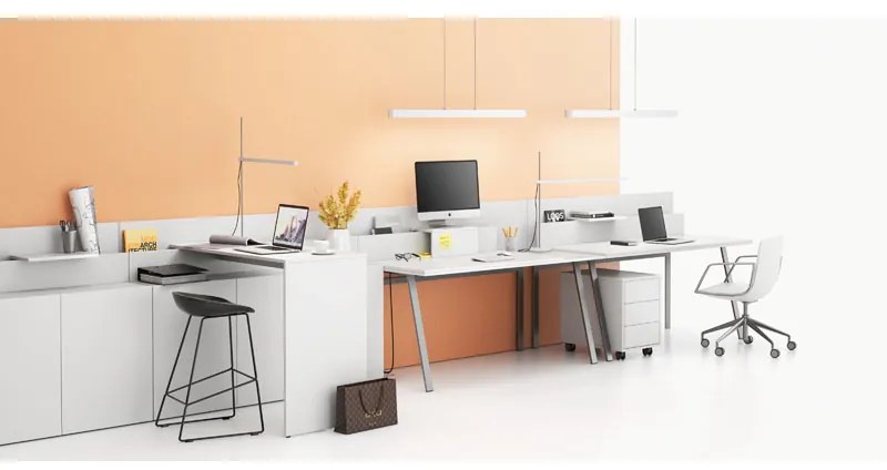 PLAN Kancelářský stůl SINGLE LAYERS, posuvná vrchní deska, s přepážkami, nastavitelné nohy, bílá
