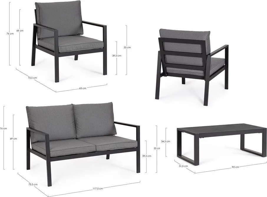 Antracitový hliníkový zahradní lounge set pro 4 Hilde – Bizzotto