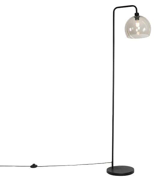 Moderní stojací lampa černá s efektem kouřového skla - Maly