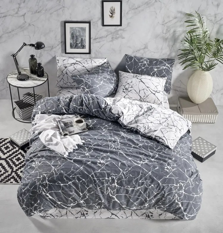 Povlečení bavlněné Mramor deluxe TiaHome - 1x Polštář 90x70cm, 1x Přikrývka 140x220cm