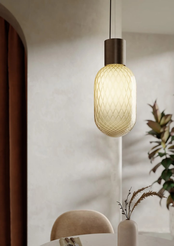 Il Fanale Bloom, závěsné svítidlo z mosazi a kouřového bronzového skla, 1x15W LED E27, průměr 20,8cm