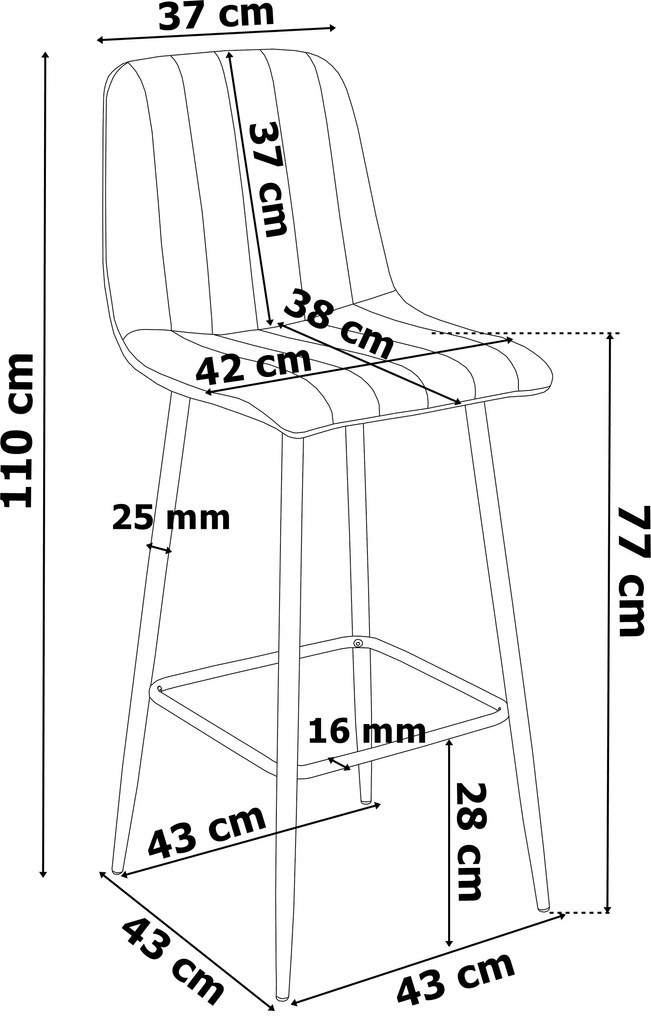 ViaDomo Via Domo - Barová židle Monte - černá - 43x110x50 cm