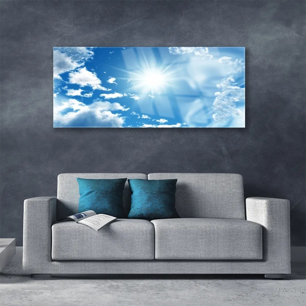 Plexisklo-obraz Slunce Mraky Nebe Modř 125x50 cm