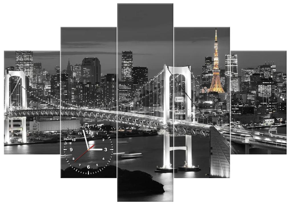 Gario Obraz s hodinami Most Tokyo Bay - 5 dílný Rozměry: 150 x 105 cm