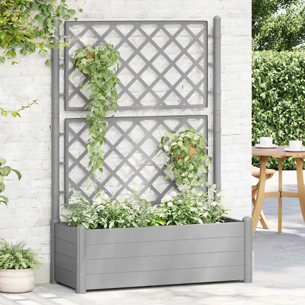Zahradní truhlík s treláží 100 x 43 x 142 cm PP kamenný šedý 317582