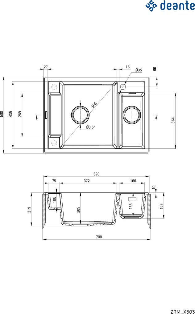 Deante Dřez Magnetic 1,5 komory, granit - ZRM T503 antracit metalic