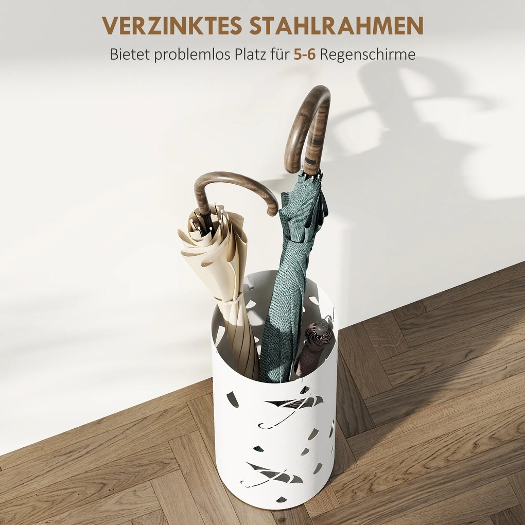 HOMCOM Stojan na deštníky, ocel, tvar sloupu, vyjímatelná spodní přihrádka, Ø17 x 41H cm, bílá