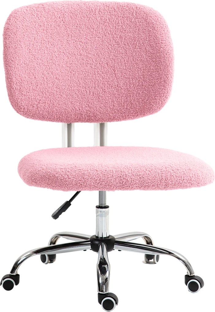 Kancelářská židle Vinsetto ergonomická kancelářská židle výškově nastavitelná bez područek otočná židle sametově růžová pro domácí kancelář a hraní h…