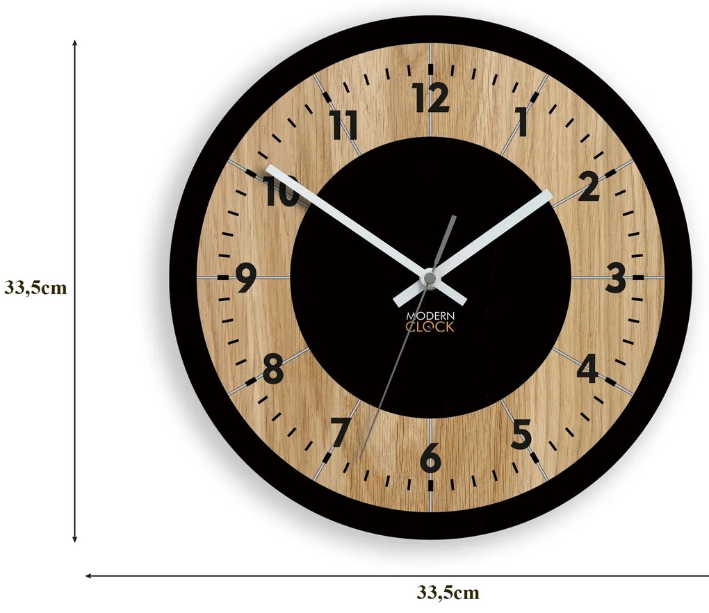 Dřevěné nástěnné hodiny Tokio 33 cm dub přírodní/černé