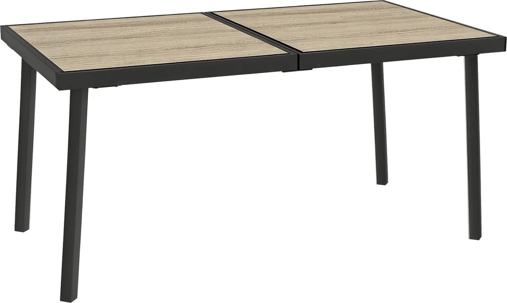 Zahradní stůl Outsunny, balkonový stůl, 145 x 85 cm terasový stůl pro 6 osob s dřevěným vzhledem, jídelní stůl do zahrady, ocelový rám, šedý | Aosom