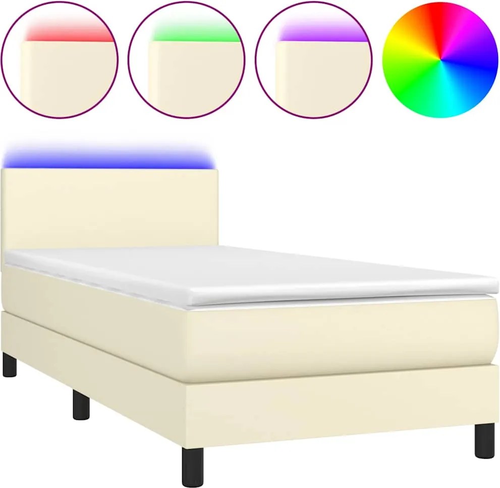 Box spring postel s matrací a LED krémová 100x200 cm umělá kůže 3134089