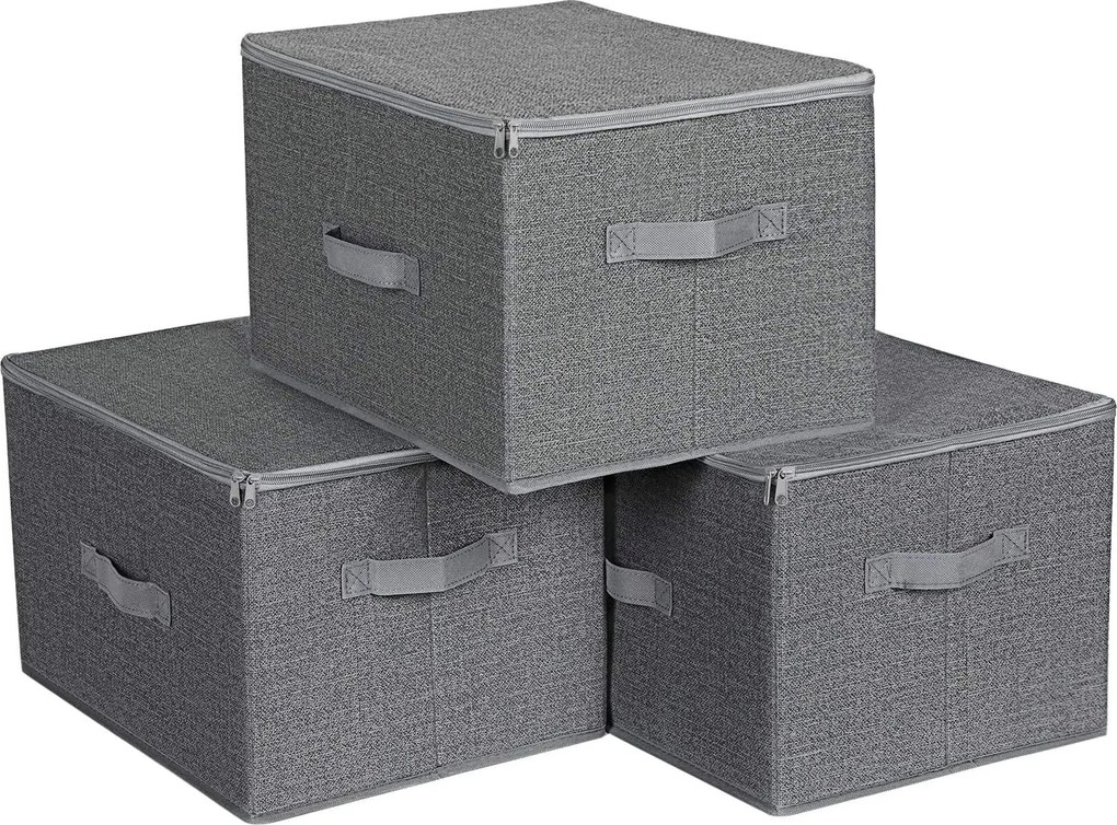 Skládací úložné boxy s víkem, 3 kusy, šedé
