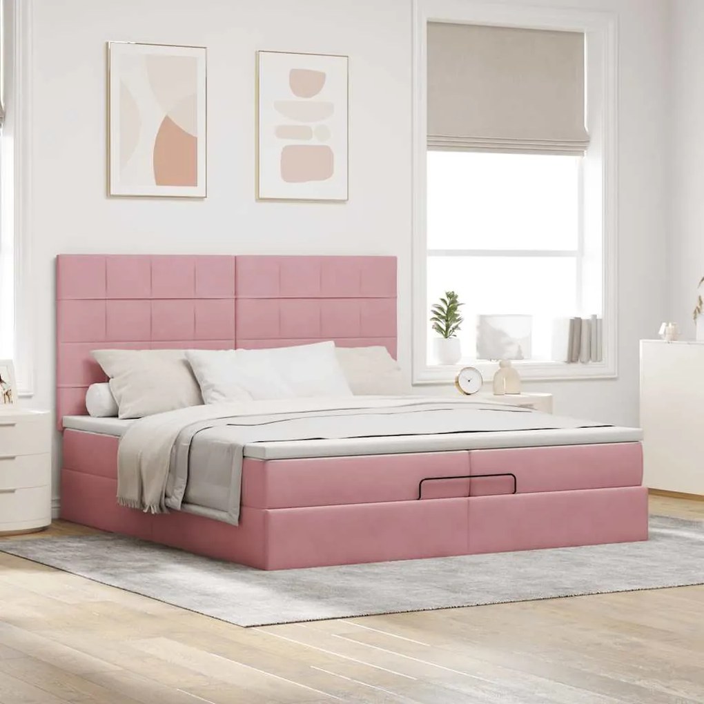 Osmanský rám postele s matrací růžová 200x200cm samet 3313498