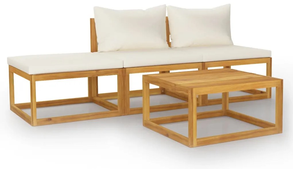 vidaXL 3057658 Marketos 4 Piece Garden Lounge Set with Cushion Cream Solid Acacia Wood (311855+311863)
