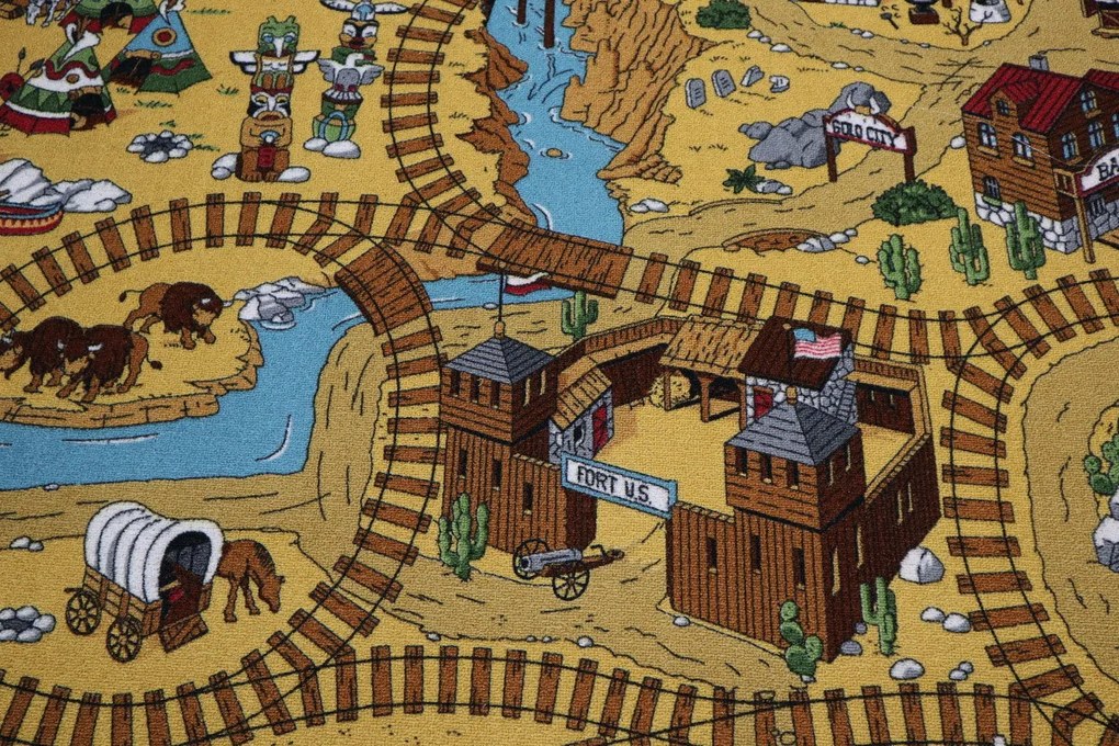 AladinWorld Expres, Dětský metrážový koberec Western, na míru, šíře 4m, vícebarevná, filc, dětský pokoj