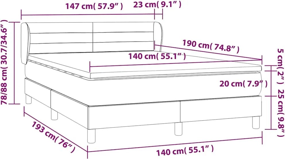 Box spring postel s matrací světle šedá 140 x 190 cm textil 3126877