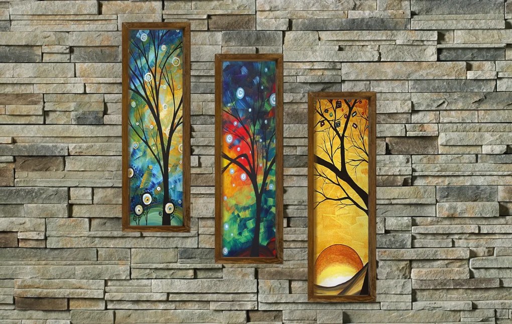 Sada obrazů Trees 3 ks 19x70 cm  modrá/oranžová