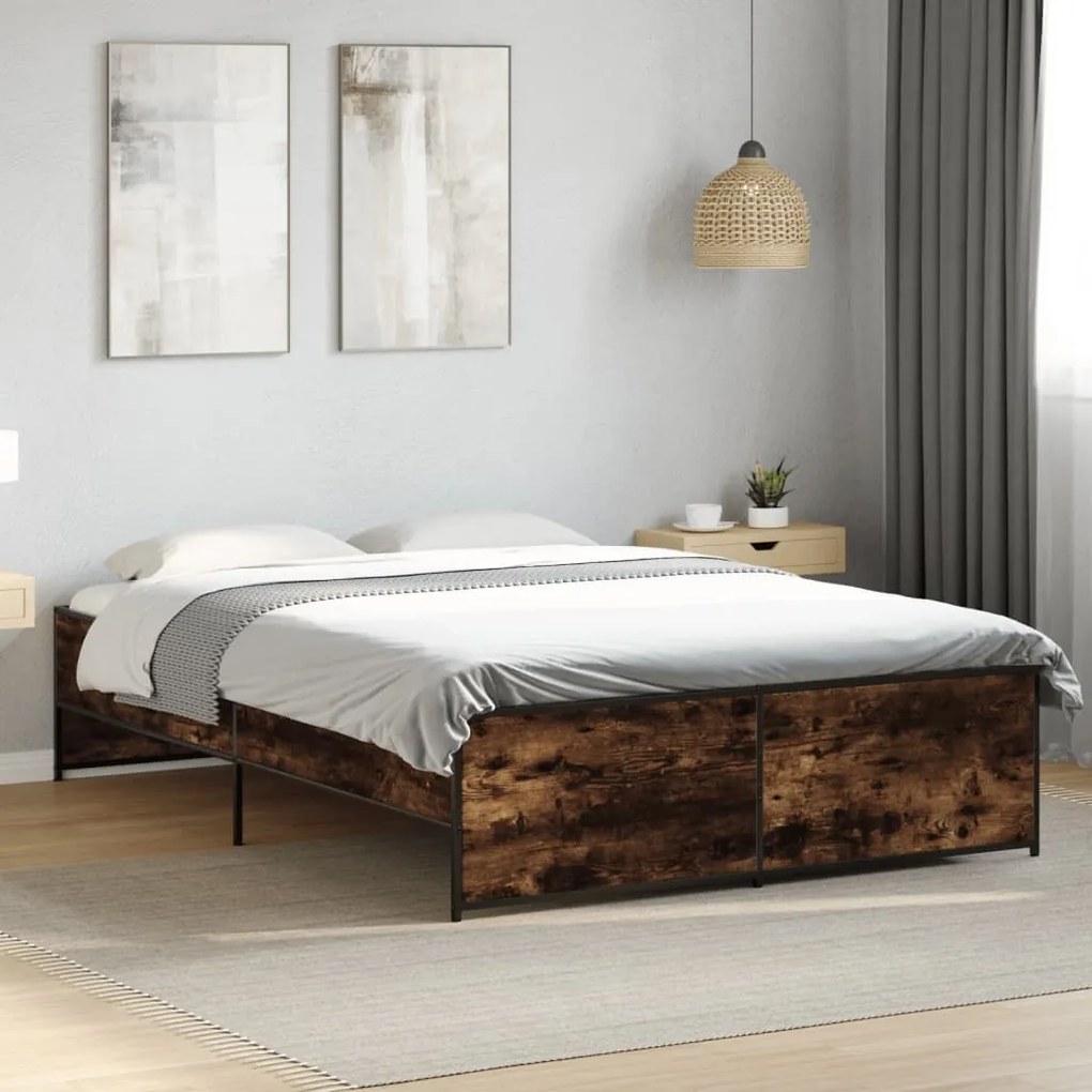 Rám postele kouřový dub 120 x 190 cm kompozitní dřevo a kov 3279909