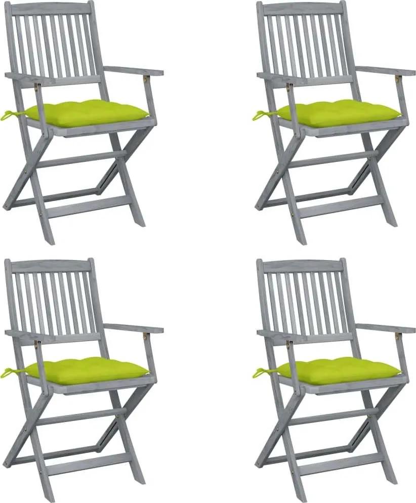 vidaXL Skládací zahradní židle s poduškami 4 ks masivní akáciové dřevo [3064526] Barva: Světle modrá