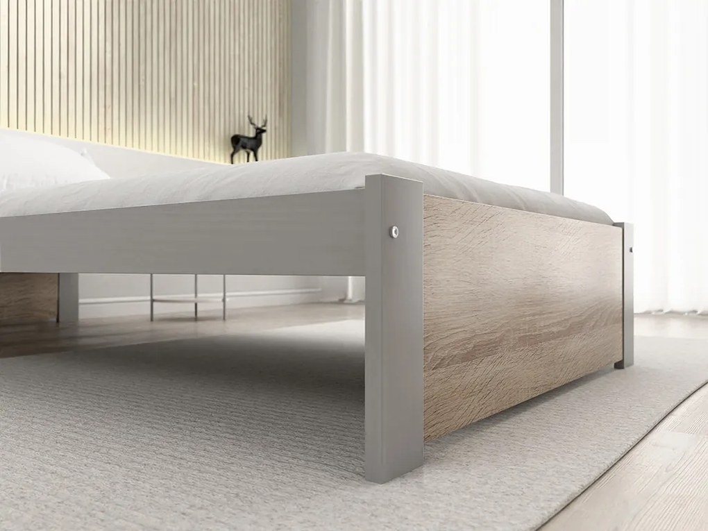 Postel IKAROS 90 x 200 cm, dub sonoma/šedá Rošt: S laťkovým roštem, Matrace: Matrace Somnia 18 cm