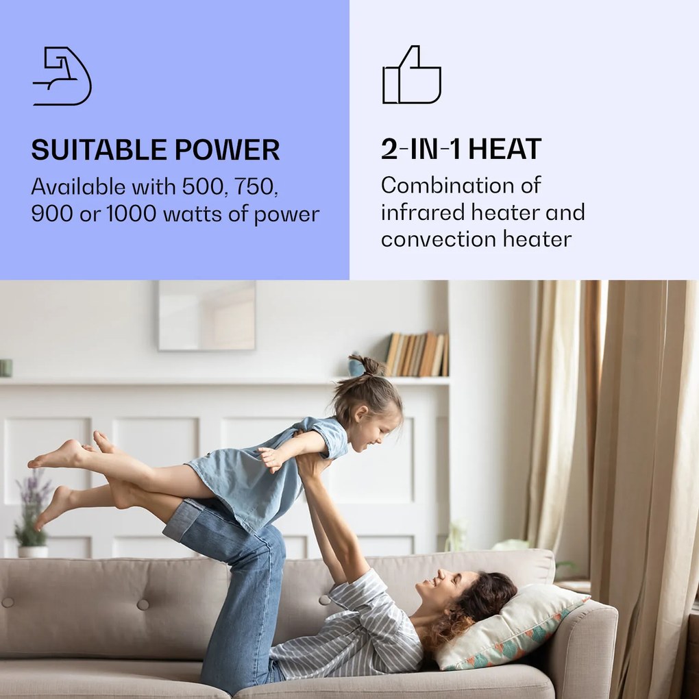 Klarstein La Palma 1000, infračervený ohřívač 2 v 1, smart, 120 x 60 cm, 1000 W, zrcadlová přední strana