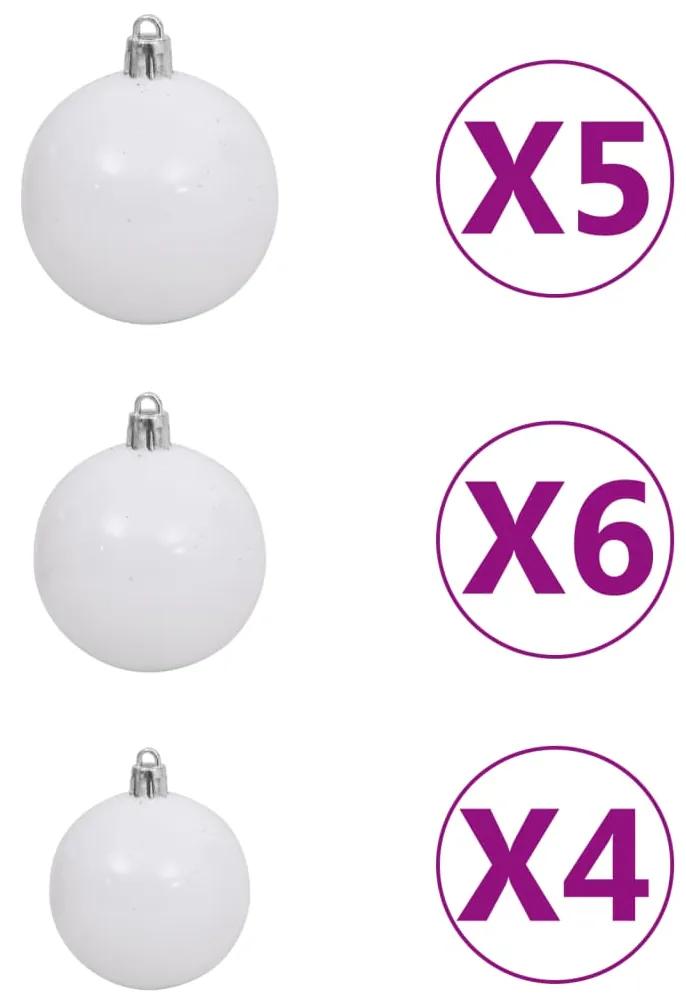vidaXL Umělý vánoční stromek s LED a sadou koulí bílý 120 cm