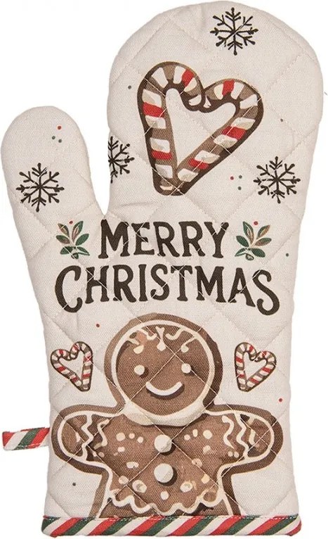 Béžová bavlněná chňapka rukavice s perníčky Gingerbread Magic - 18*30cm
