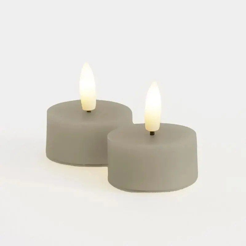 Sada LED čajové svíčky na baterie Sille Tealight, Ø 4,5 × 2,2 cm, teple šedá, z pravého vosku, balení 2 ks