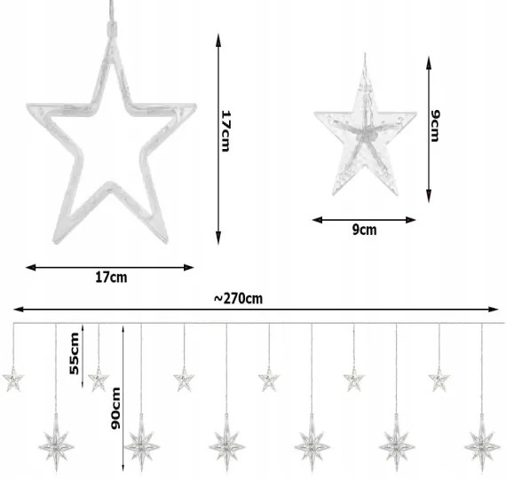 Vánoční světelný závěs 120 LED hvězdy studená bílá VK26212